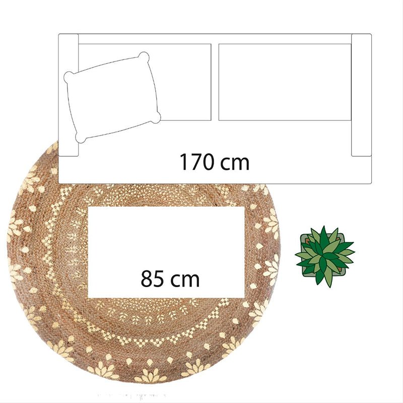 Tapis Rond Jute Naturel 115cm Imprimé Doré – Silumen